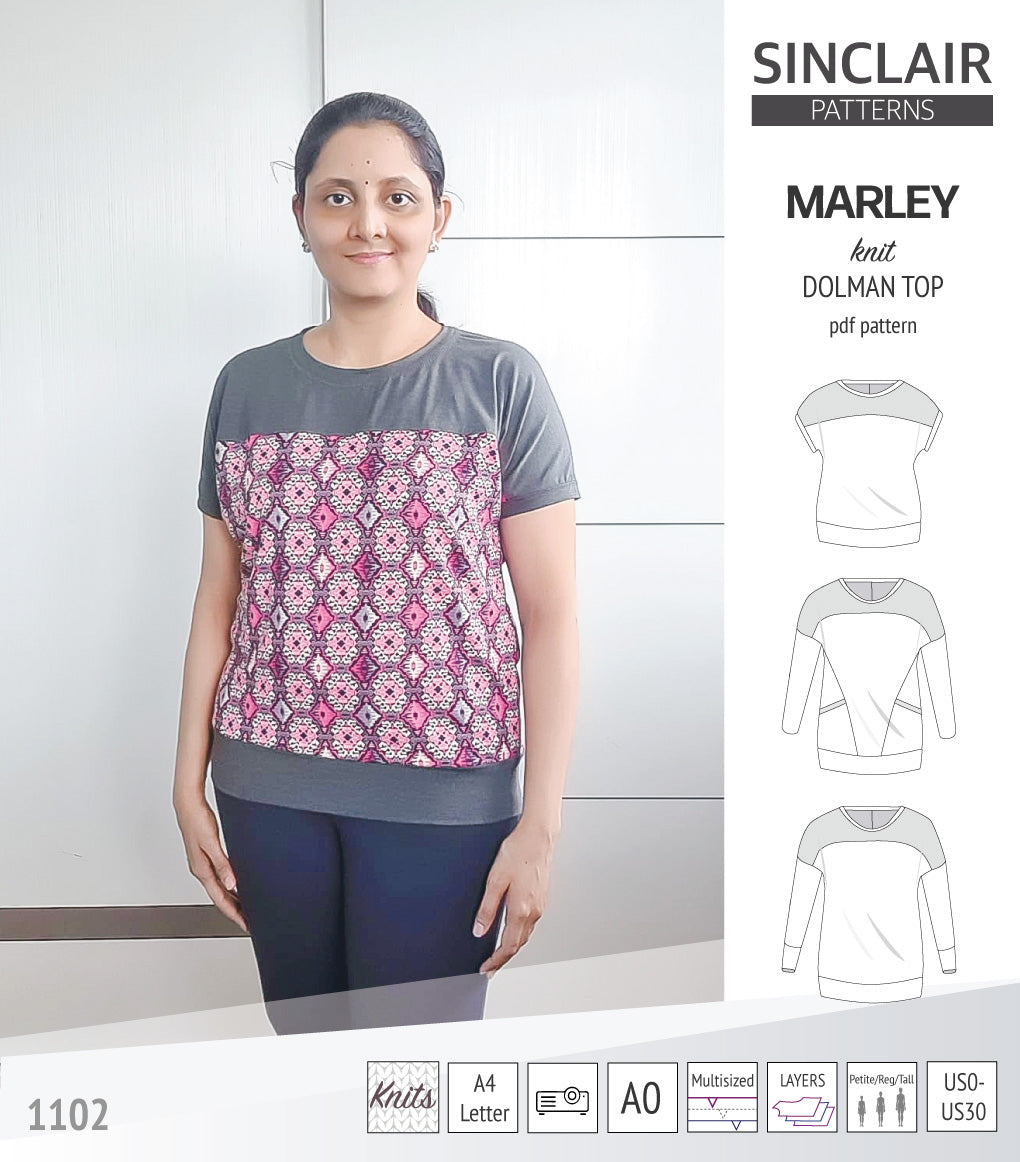 Marley dolman knit top with a yoke pdf sewing pattern – Sinclair Patterns